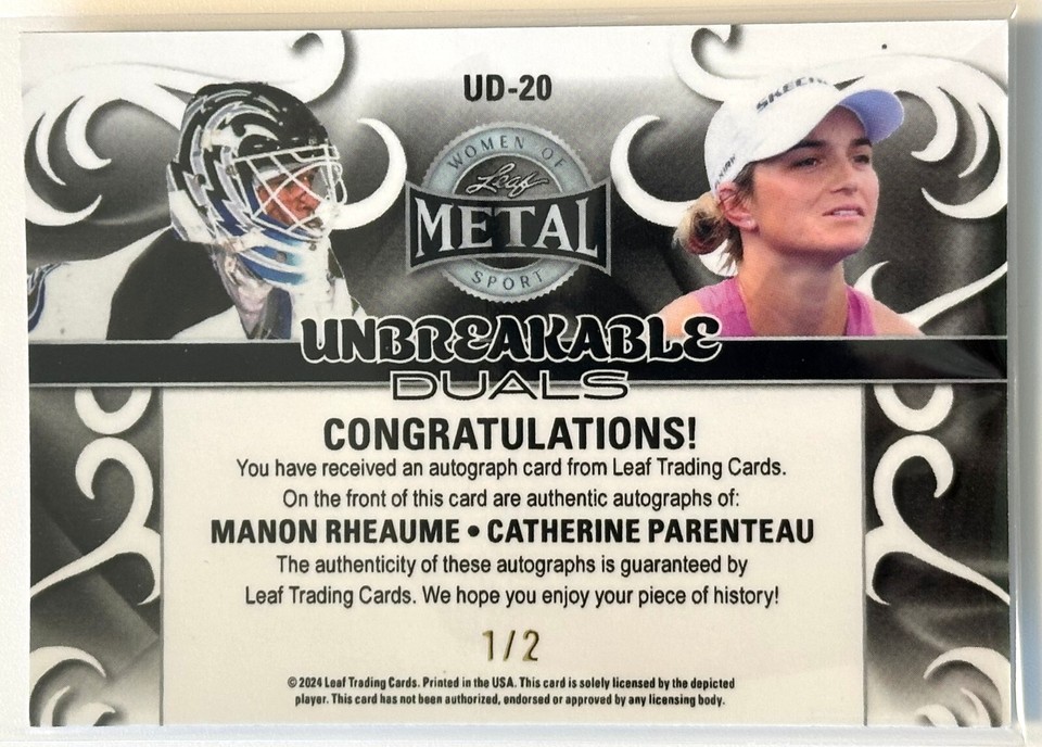 Manon Rheaume Catherine Parenteau DUAL Autograph Pulsar, Leaf Women of ...