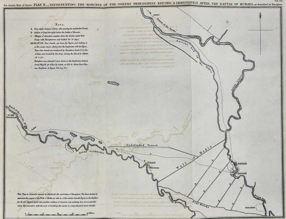 c 1850 Ancient Greece Map - Greek Marches to Battle of Kunaxa Bagdad ...