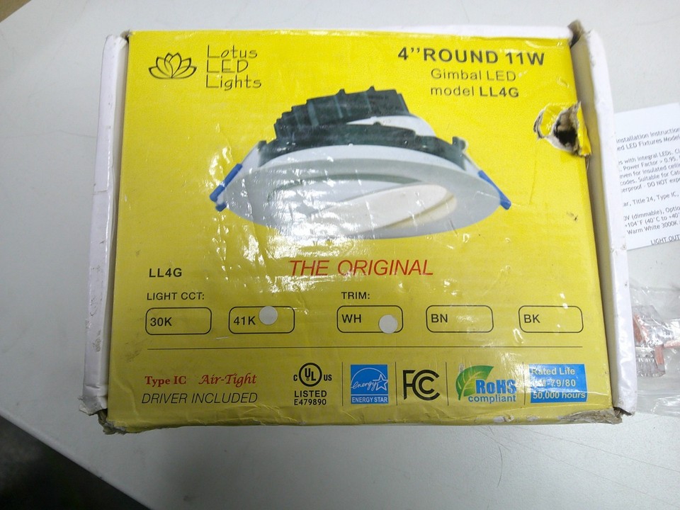 Lotus 4" Eyeball Gimbal LED Downlight 11W 4000K 1,050 Lumens 120V White ...