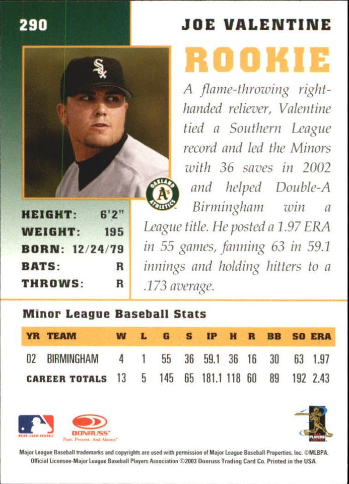 2003 Donruss Champions #290 Joe Valentine RC - NM-MT | eBay