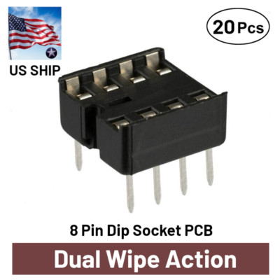20Pcs 8 Pin DIP IC Socket Adaptor Solder Type PCB-Mount | Dual Wipe ...