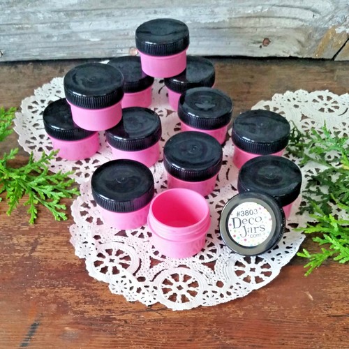 12 PINK Plastic Jars BLACK Caps tops screw lids cosmetic USA Container ...