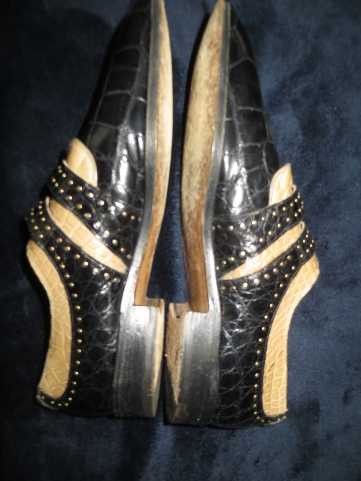 MAURI Italy Rare Alligator Black Gold Medusa Double Monk Strap Loafer ...