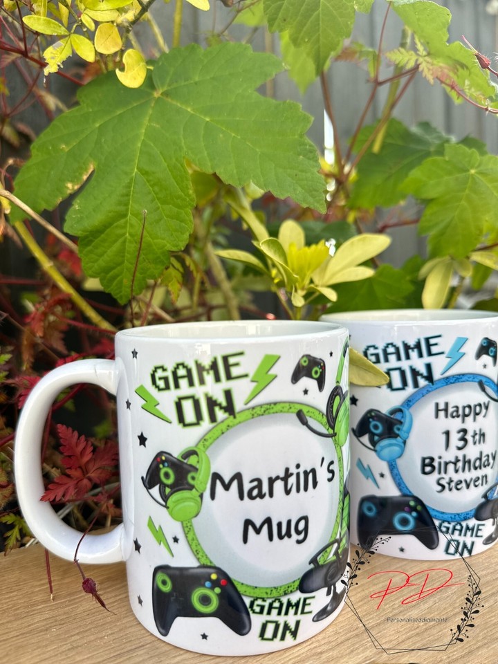 Personalised Birthday Gamer Coffee Tea Mug Level Up Video Gaming ...