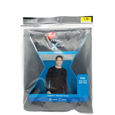 HANES MENS PREMIUM X-Temp Thermal Crew Black Shirt Size Large | eBay