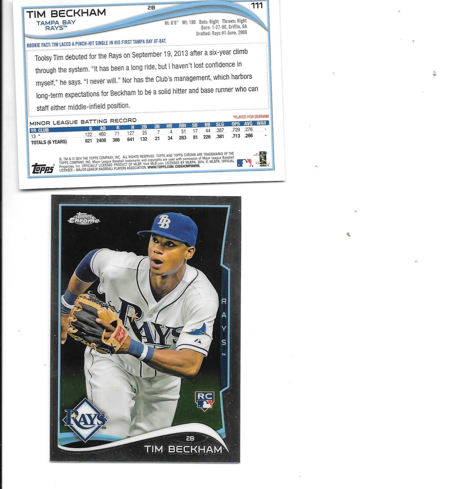 Tim Beckham 2014 Topps Chrome Baseball RC #111 BOGO FREE Tampa Bay Rays ...