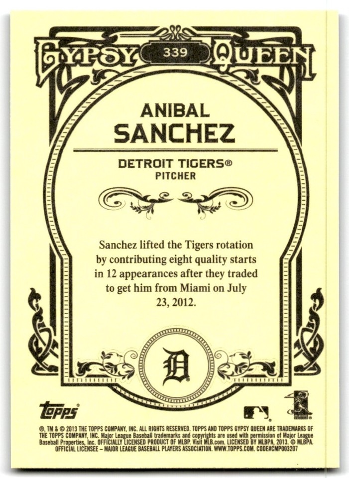2013 Topps Gypsy Queen Anibal Sanchez A Baseball Cards #339 | eBay