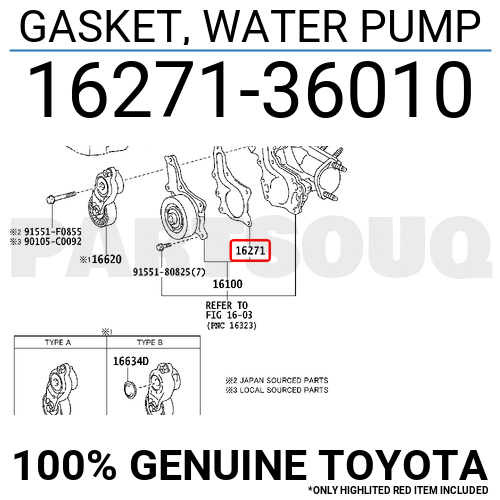 1627136010 Genuine Toyota GASKET, WATER PUMP 16271-36010 | eBay