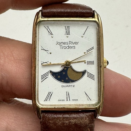 James River Traders Moon Phase Swiss Made Quartz Watch Leather Band ...