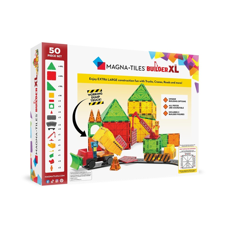 MAGNA-TILES Builder XL 50-Piece Magnetic Construction Set, The Orig ...