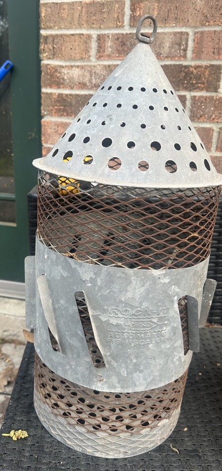 Vintage ROCK-IT Automatic Fish Scaler Galvanized Metal Fishing Bucket ...