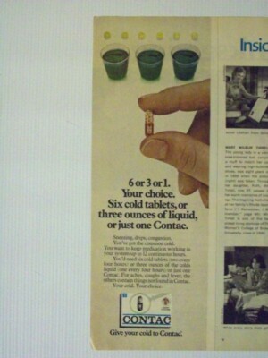 1974 Vintage Ad Contac Cold Medicine Capsules Magazine Print ...