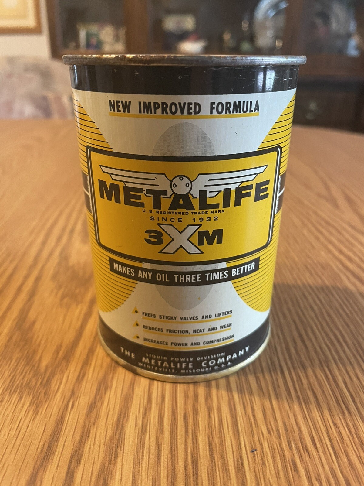 Metalife 3XM Motor Oil Can Advertising Metal Bank Wentzville Missouri ...