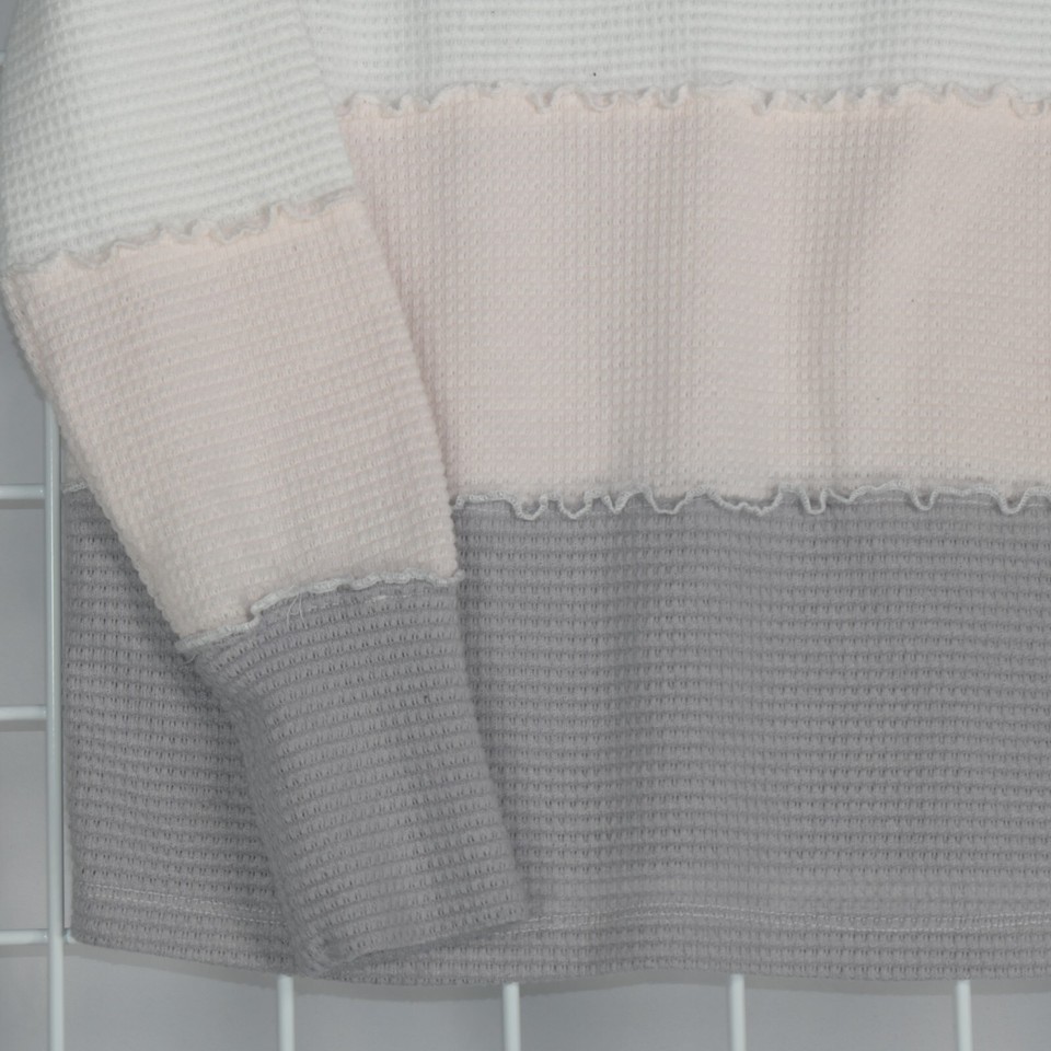 Doe and Rae Gray Pink Knit Sweater Womens Size L Ruffles Colorblock ...
