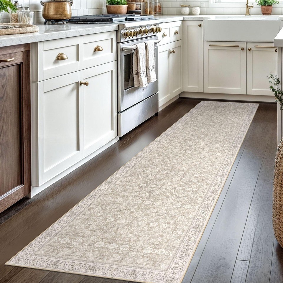 2x8 Washable Runner Rug for Hallways, Cream Beige White Grey Soft ...