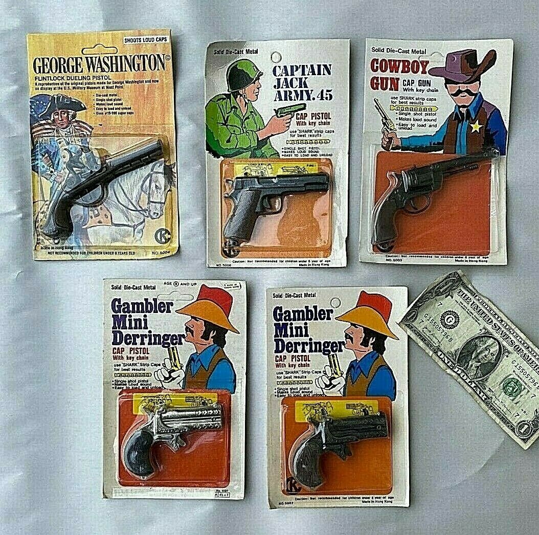 Set of 5 Miniature Die-cast Mini Metal Cap Guns 1970's Old Store Sock ...