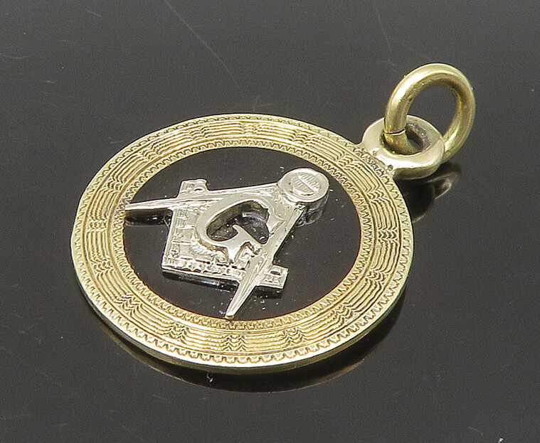 10K GOLD - Vintage Shiny Two Tone Round Freemason Sym… - Gem