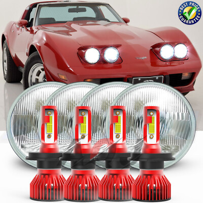 4PCS 5 3/4" 5.75" LED Headlights Hi/Lo Beam Lamp For Chevy Corvette C3 ...