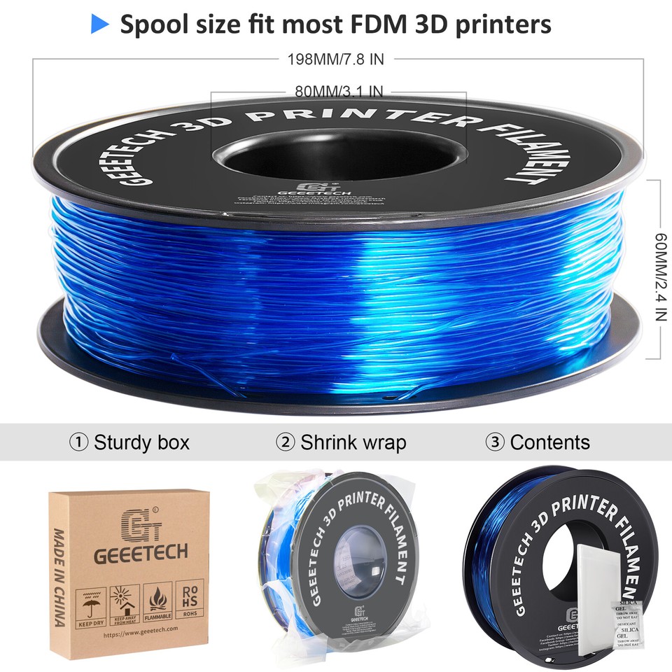 1kg/Rol GEEETECH 3D Printer Filament TPU Transparent & Solid 1.75mm ...