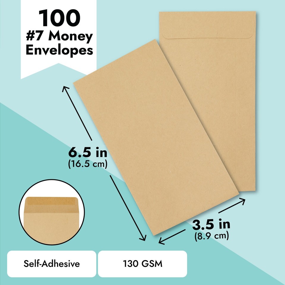 100-Pack #7 Money Envelopes for Banks, Cash, Coins, and Budgeting, 3.5 ...