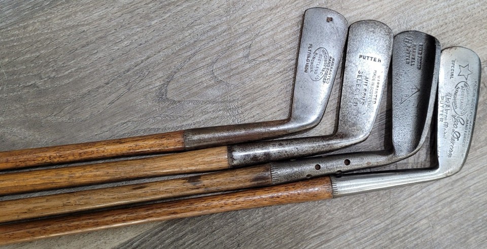 4 Antique Vintage Interesting Scottish Made Hickory Wood Shaft Golf ...
