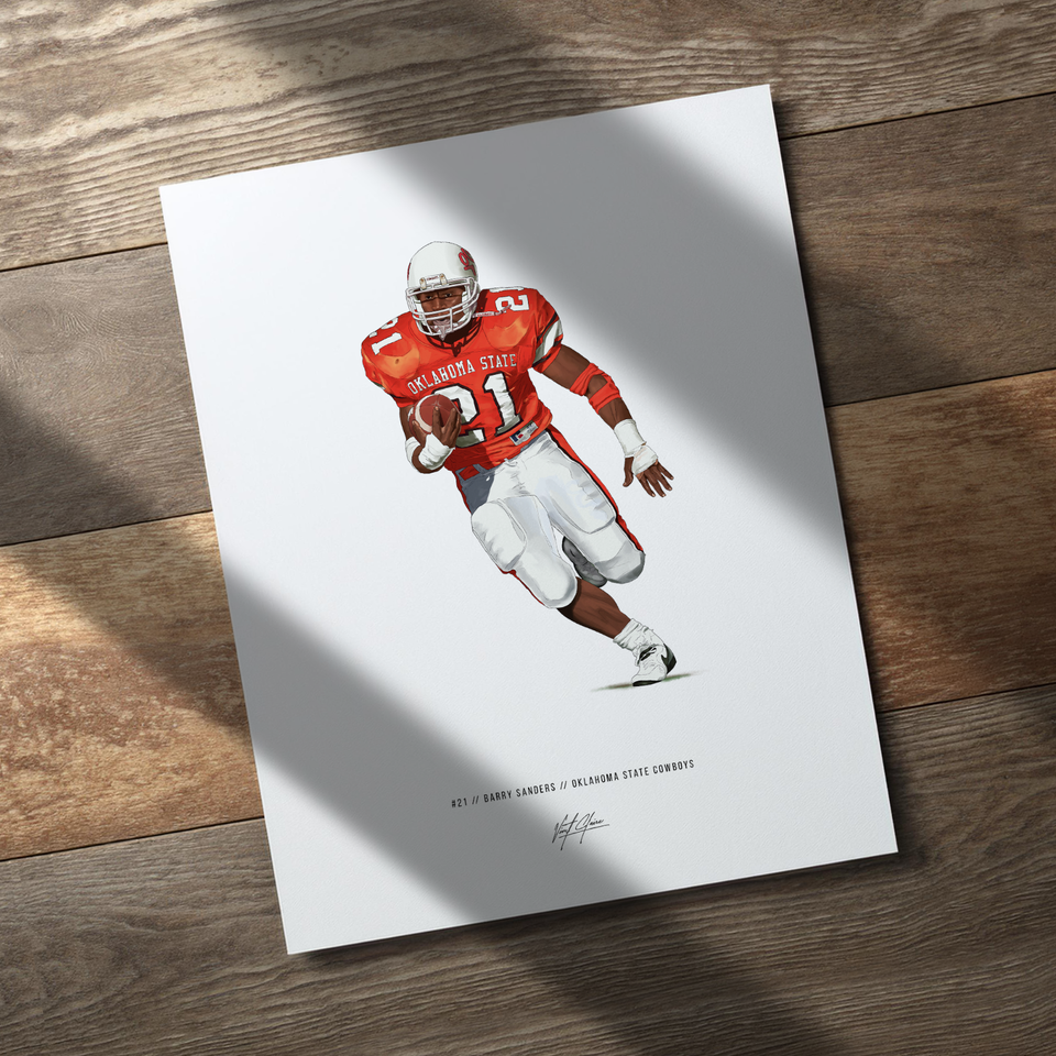 Barry Sanders Poster Football Illustrated 8x10 Art Print | eBay