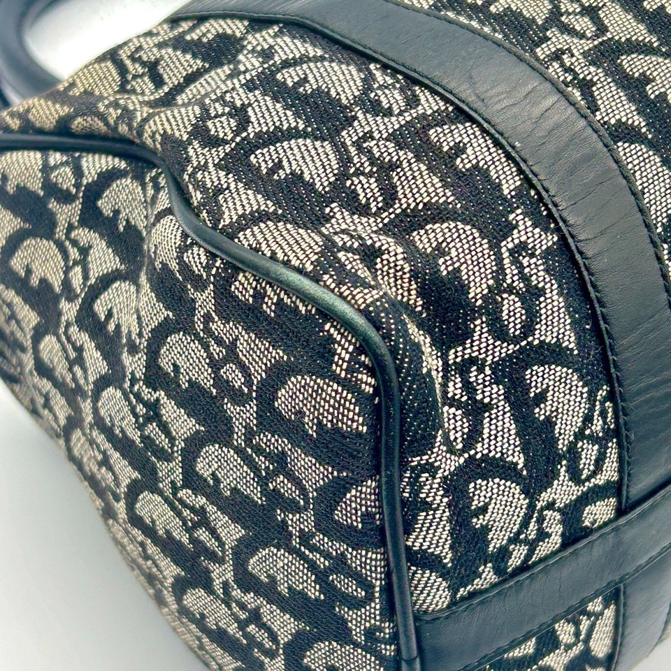 CHRISTIAN DIOR Canvas Mini Boston Handbag Black Navy Trotter Silver ...