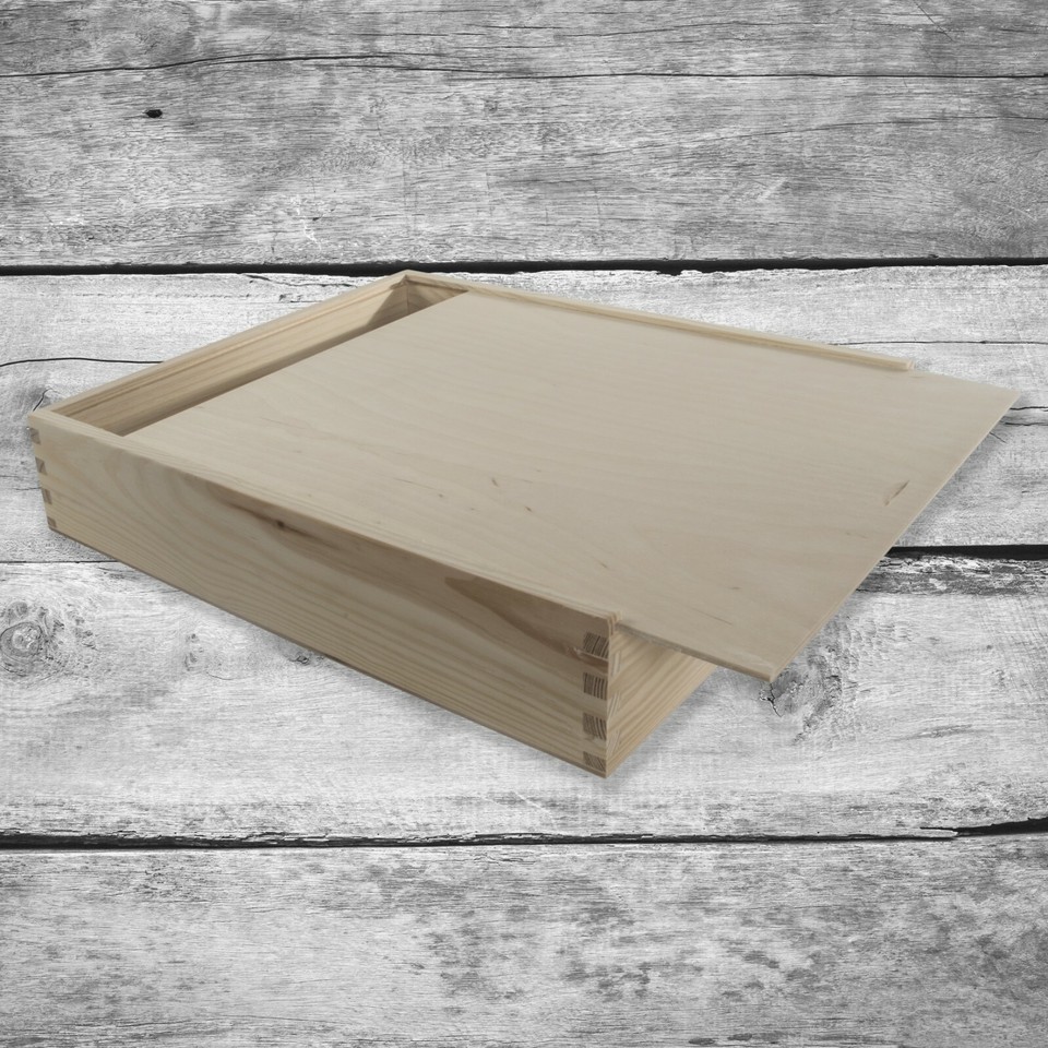 Large Wooden Storage Craft Box With Sliding Lid / Memory Keepsake Photo ...