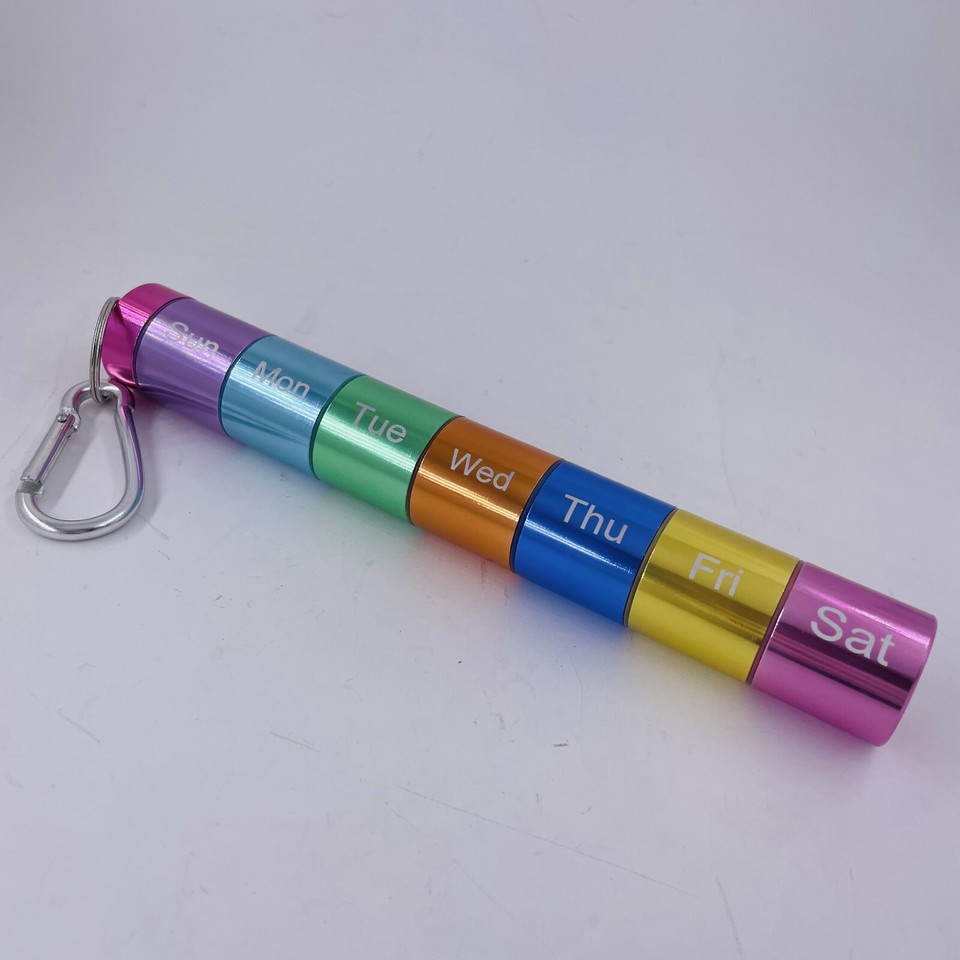 Weekly Metal Pill Box Organizer 7 Day Portable Waterproof Keychain Pill ...
