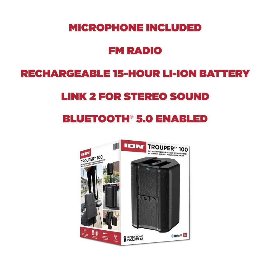 ION Audio Trouper 100 Portable Bluetooth Speaker with Multi-Channel ...