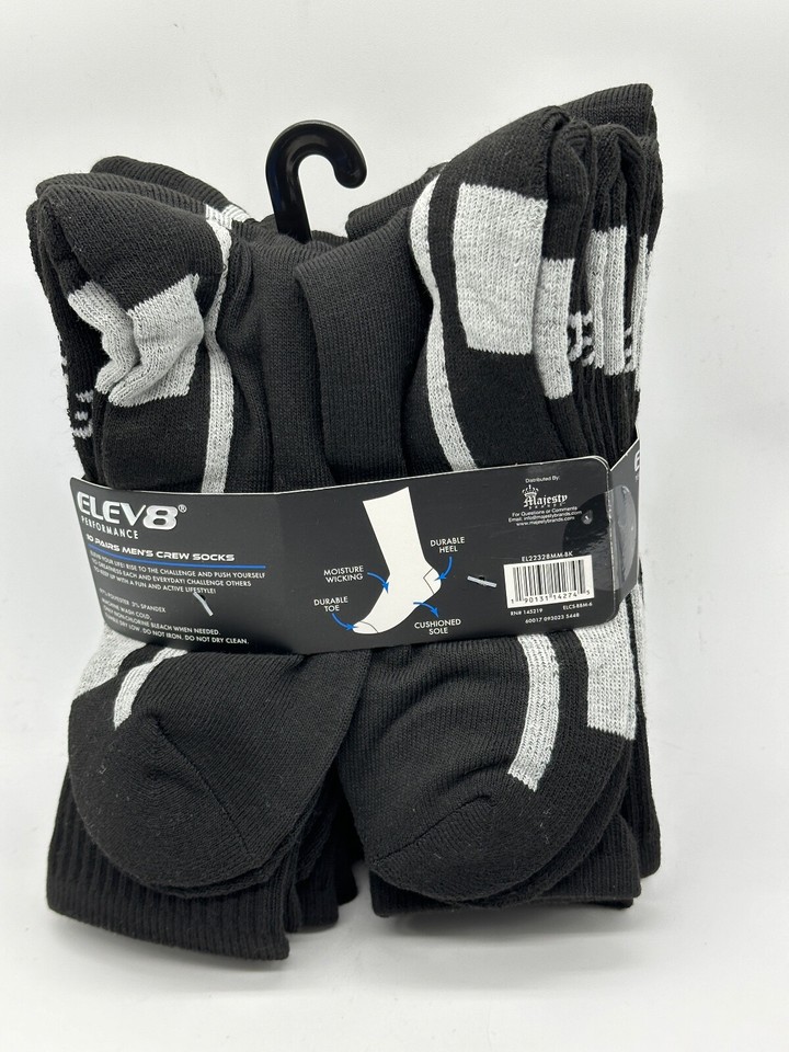 10 PAIR PACK ELEV8 MENS PERFORMANCE SPORT CREW SOCKS SIZE 6-12 ...
