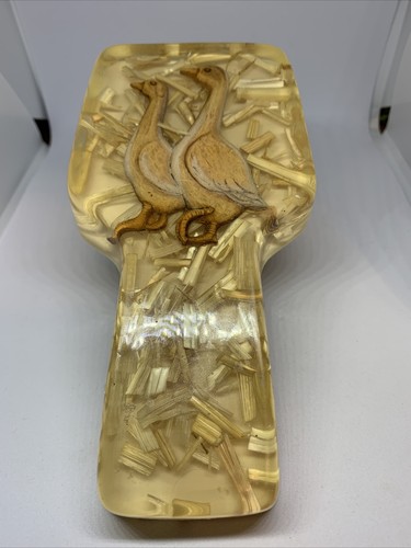 RETRO SPOON REST COUNTRY Geese Lucite Kitchen Acrylic Geese Straw Hay ...