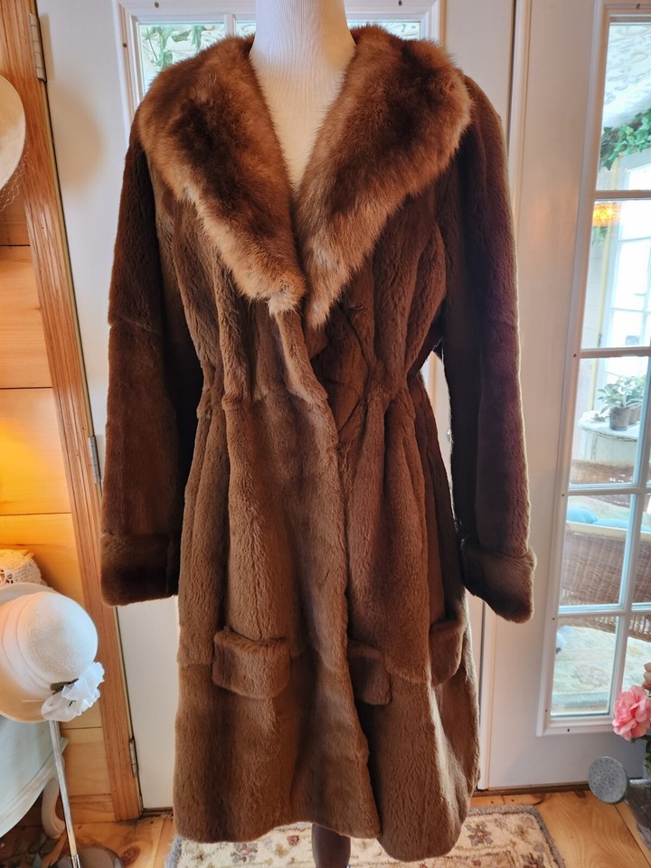 Beautiful Brown Sheared Mink & Russian Sable Coat Female Pelts Fits 1 X ...