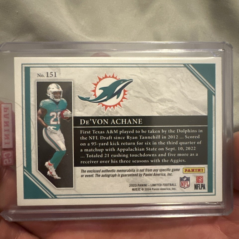 2023 Panini Limited Rookie Patch Auto DEVON ACHANE 60/99 #151 RC RPA | eBay