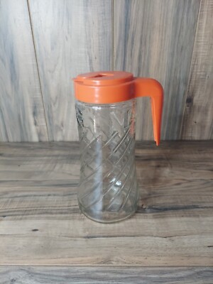 VINTAGE TANG SWIRLED GLASS PITCHER 1 QUART CONTAINER WITH LID ANCHOR ...