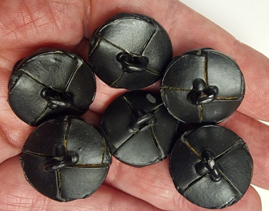 Vintage Real Leather Buttons in Matt Black x6 Ideal for Arans, Cardies ...