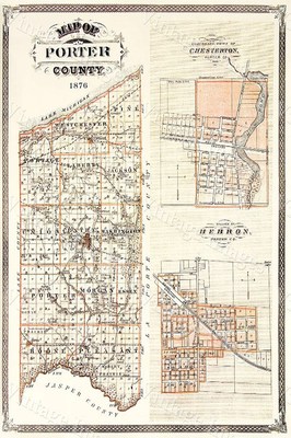 Historic 1876 WALL Map of Porter County Indiana Chesterton & Hebron ...