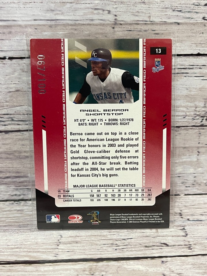 2004 Leaf Certified Materials Mirror Autograph Red #13 Angel Berroa ...