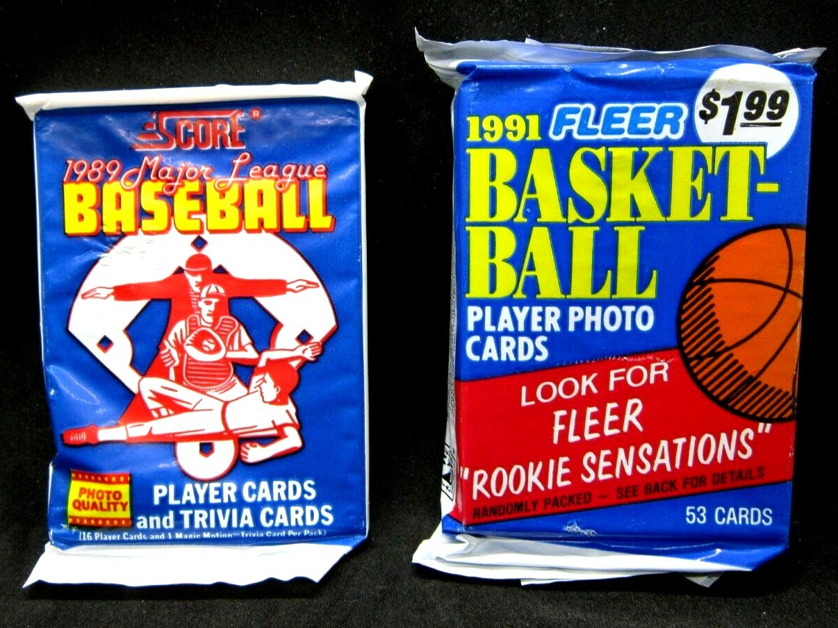 TWO PACKS OF 1989 SCORE BASEBALL PACK+1991 Fleer BASKETBALL PACK WITH ...
