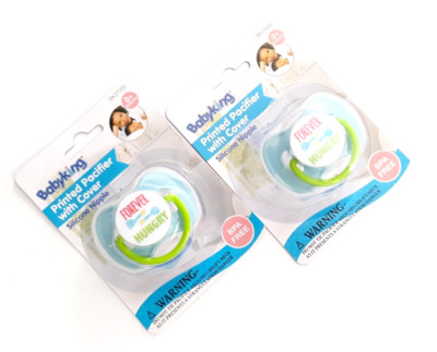 2 EACH NEW BABY KING BLUE PACIFIER 0+ MONTHS FOREVER HUNGRY | eBay