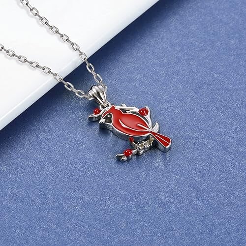 925 Sterling Silver Red Cardinal Necklace Pendant Jewelry Gift for ...
