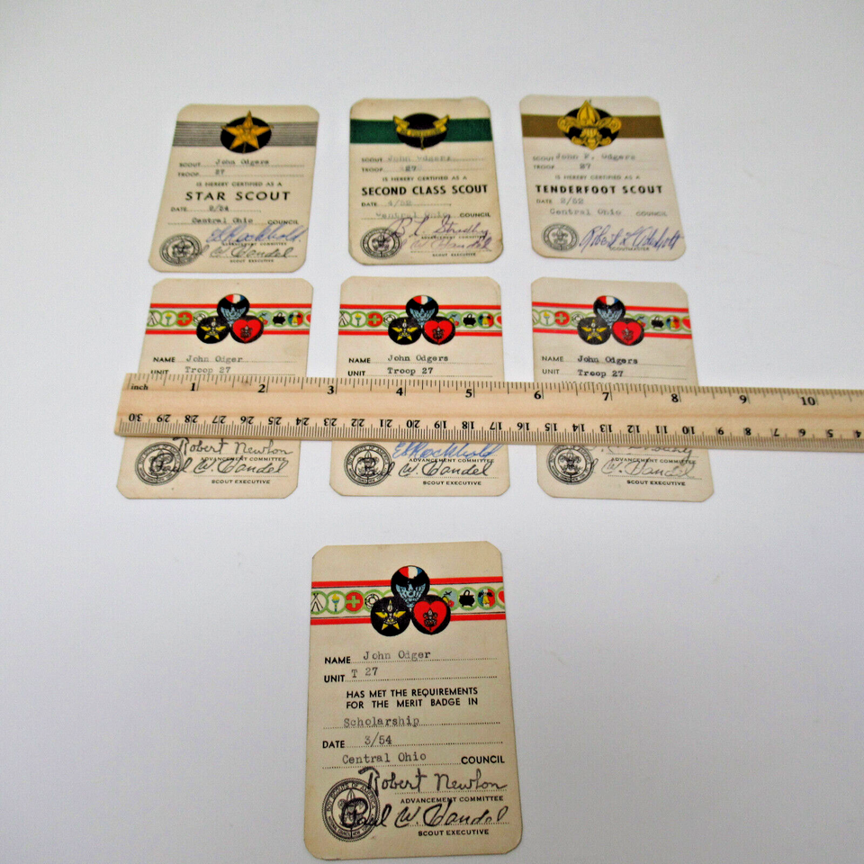 BSA Rank and Merit Badge Cards Lot of 7 Central Ohio Council 1950s Boy ...