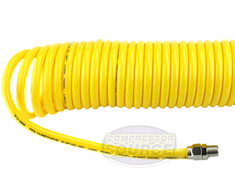 Premium 1/4" x 15' Air Compressor Coil Hose Polyurethane Coiled With ...