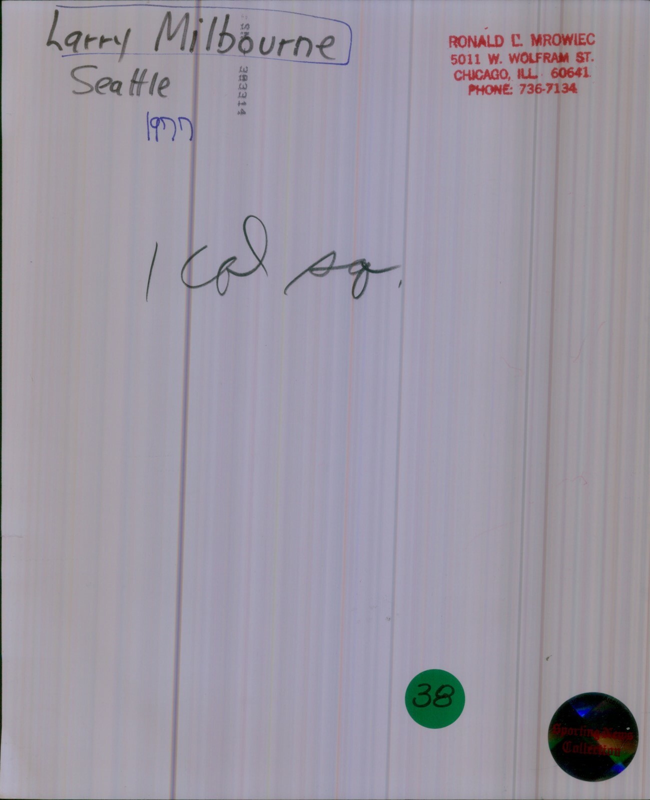 LG785 1977 Orig Ronald Mrowiec Photo LARRY MILBOURNE Seattle Mariners ...