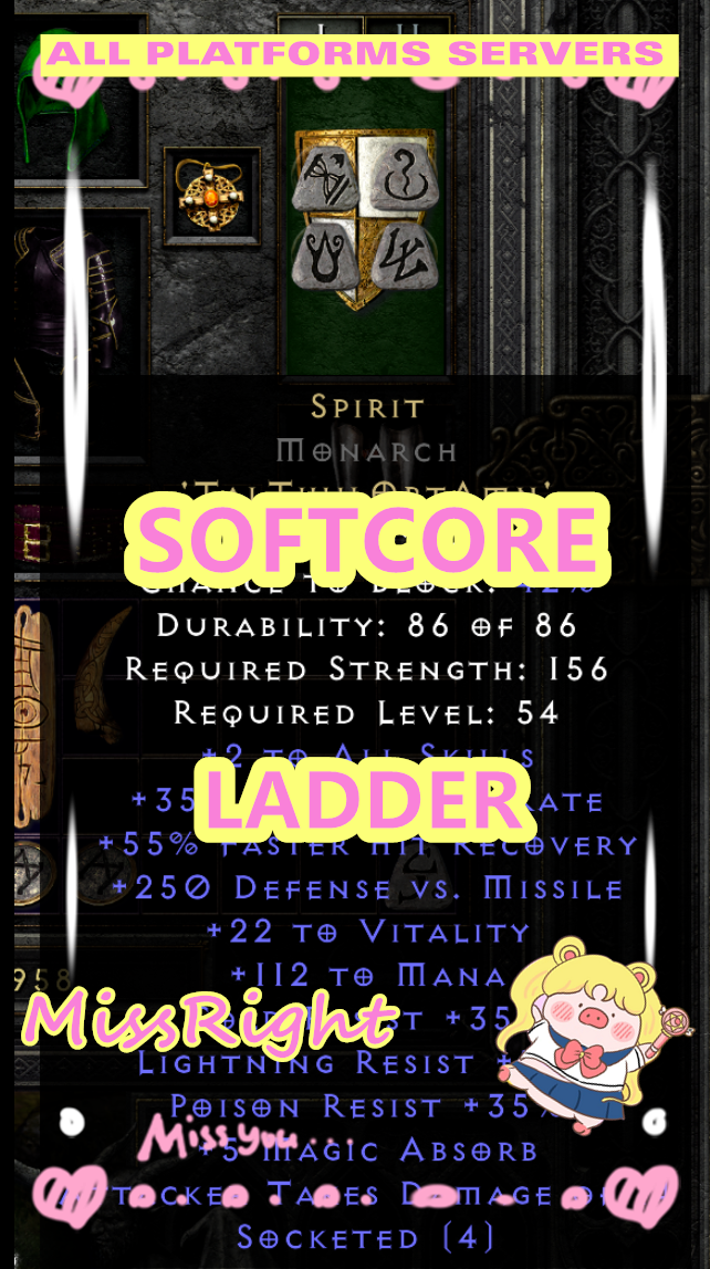 SPIRIT Monarch Shield 25-35FCR🌺Diablo 2 D2R Softcore LADDER🌺PC-SWITCH ...