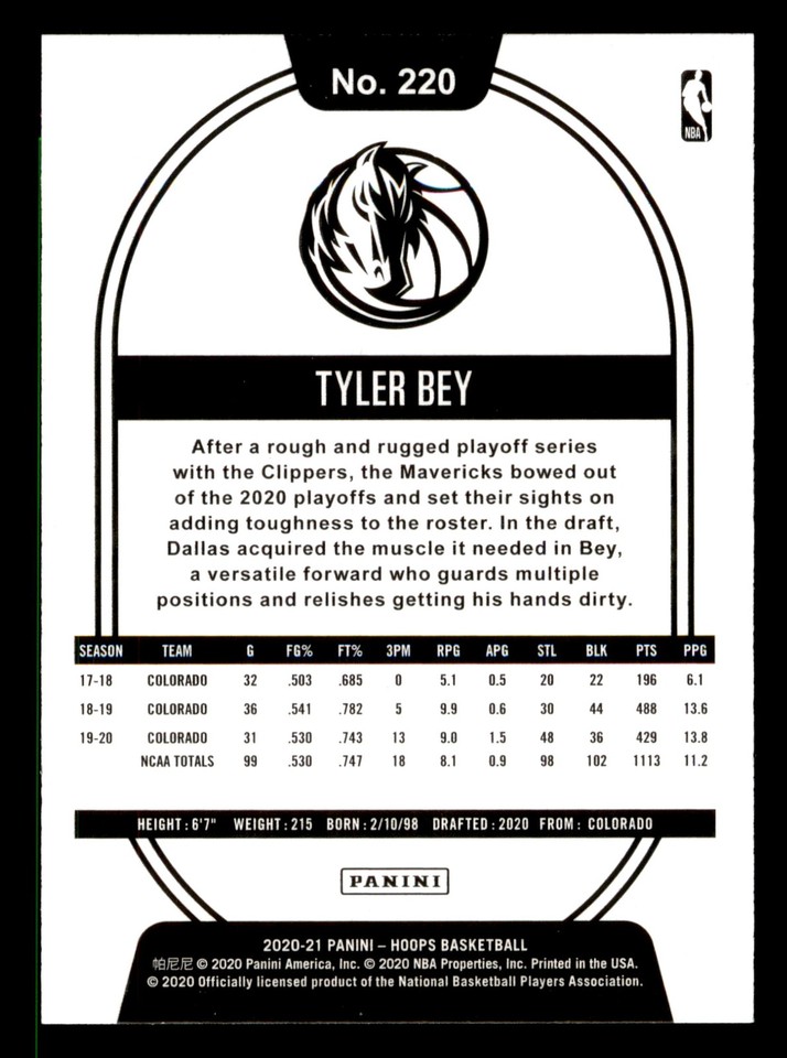 2020 Hoops Tyler Bey #220 Dallas Mavericks | eBay