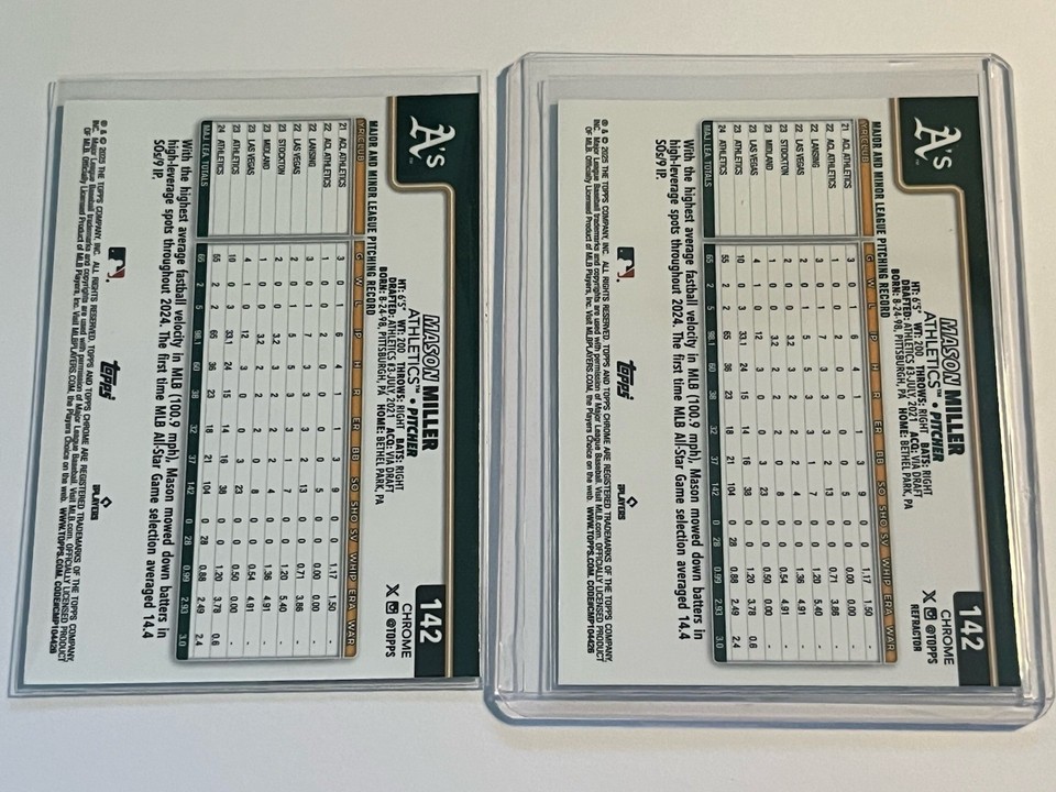 2025 Topps Chrome - Mason Miller #142 Base & Refractor Lot Padres ...