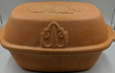 Vintage Clay Pot Terra Cotta Roaster - Made in USA Dutch Oven- Leaf ...