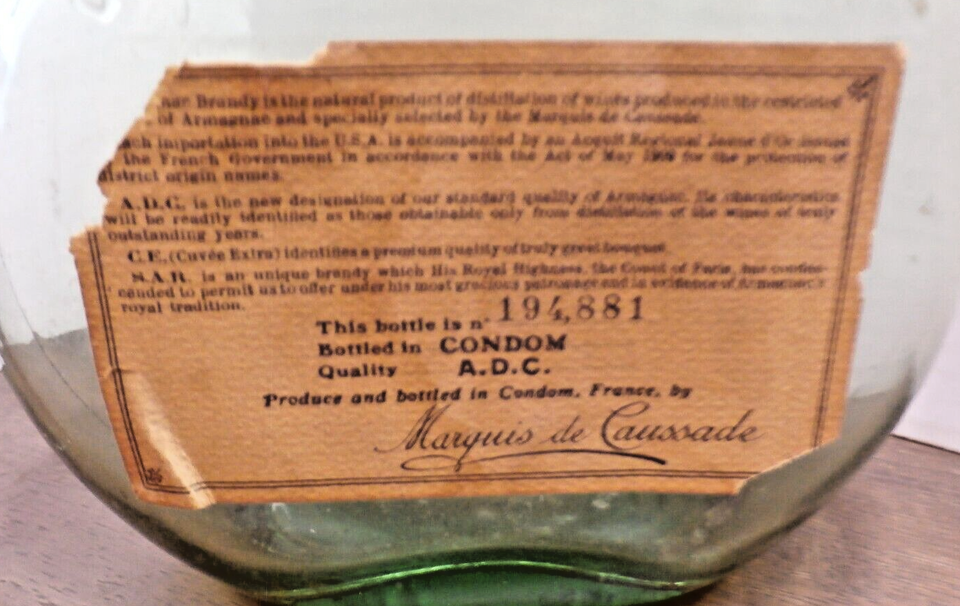 Vintage Armagnac Marquis de Caussade Green Bottle France Brandy of ...