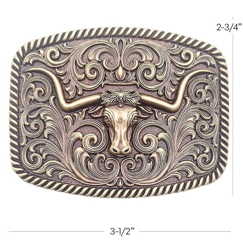 Bronze Gold Bull LONGHORN Western Belt Buckle Large Size Cowboy Rodeo ...